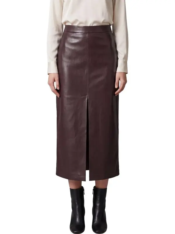 Herno High-waisted Midi Pencil Skirt In Faux Leather - Brown