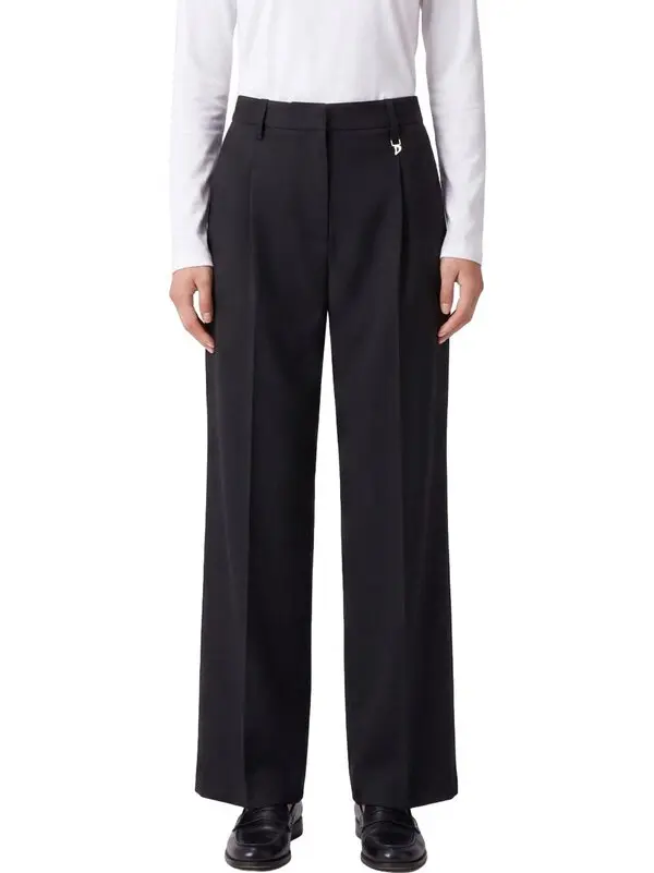 DONDUP High-waisted Pleated Palazzo Trousers In Silk Blend - Black