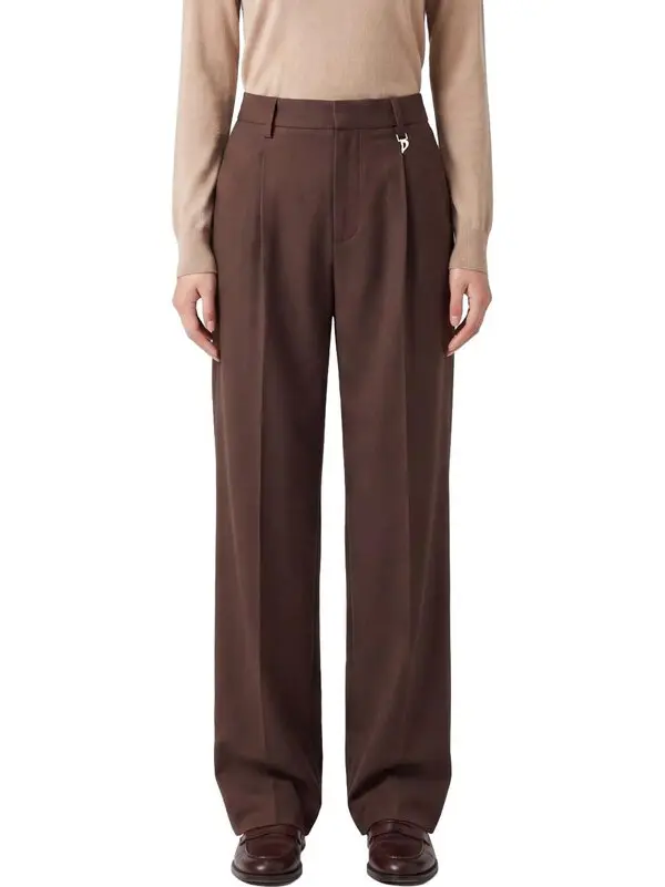 DONDUP High-waisted Pleated Palazzo Trousers In Silk Blend - Brown