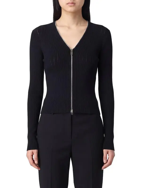 Alexander Wang V-neck Zip-up Cardigan In Technical Knit - Black