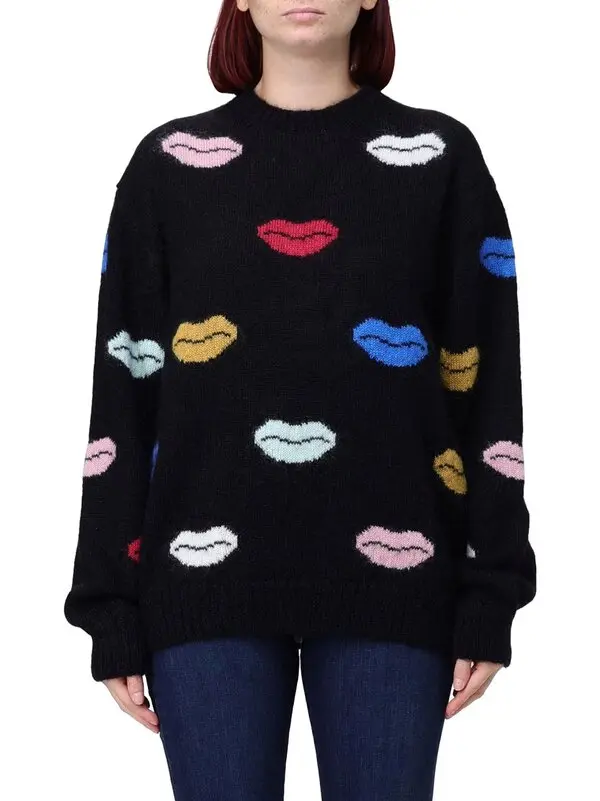 Fiorucci Relaxed Fit Graphic Print Crewneck Jumper In Mohair Blend - Black