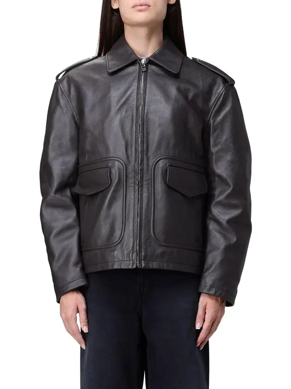 Fiorucci Relaxed Fit Leather Shirt Jacket With Back Graphic Print - Brown