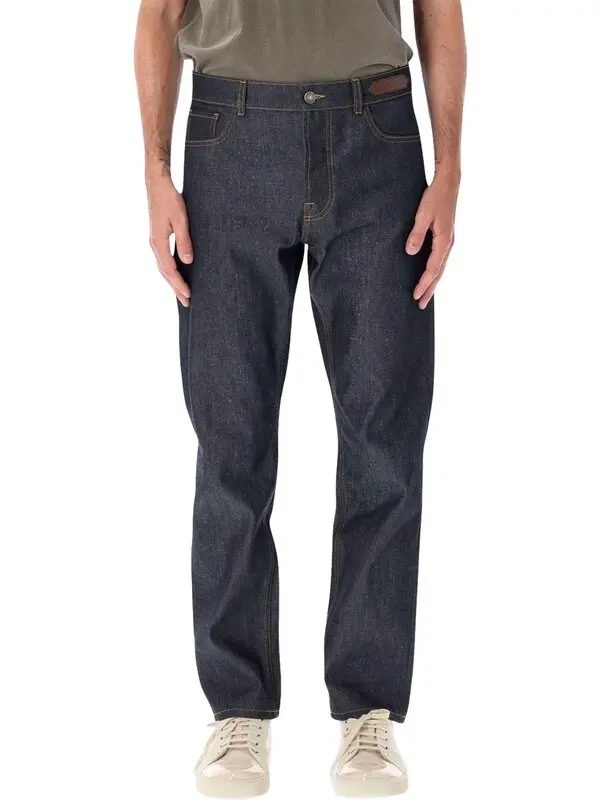 LANVIN Straight Fit Pleated Cotton Denim Jeans - Blue
