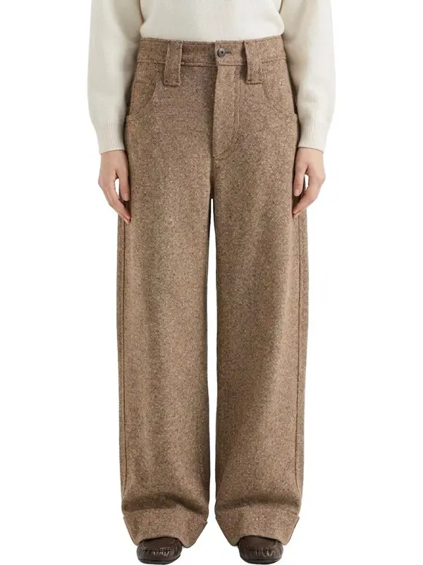 Brunello Cucinelli High-waisted Wide-leg Wool Blend Trousers - Brown