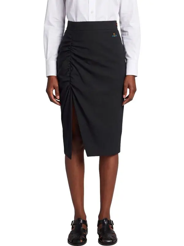 VIVIENNE WESTWOOD Draped Satin Midi Skirt With Front Slit - Black