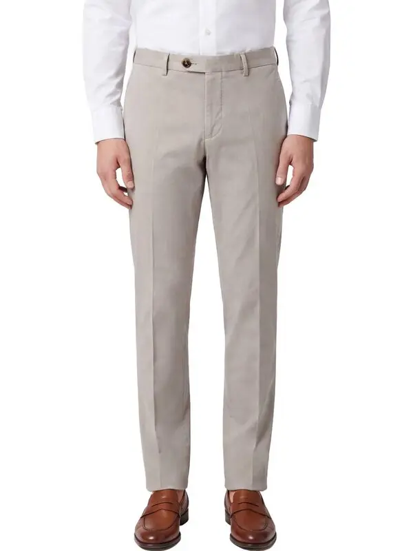 Brunello Cucinelli Slim Fit Pleated Stretch Cotton Chino Trousers - White