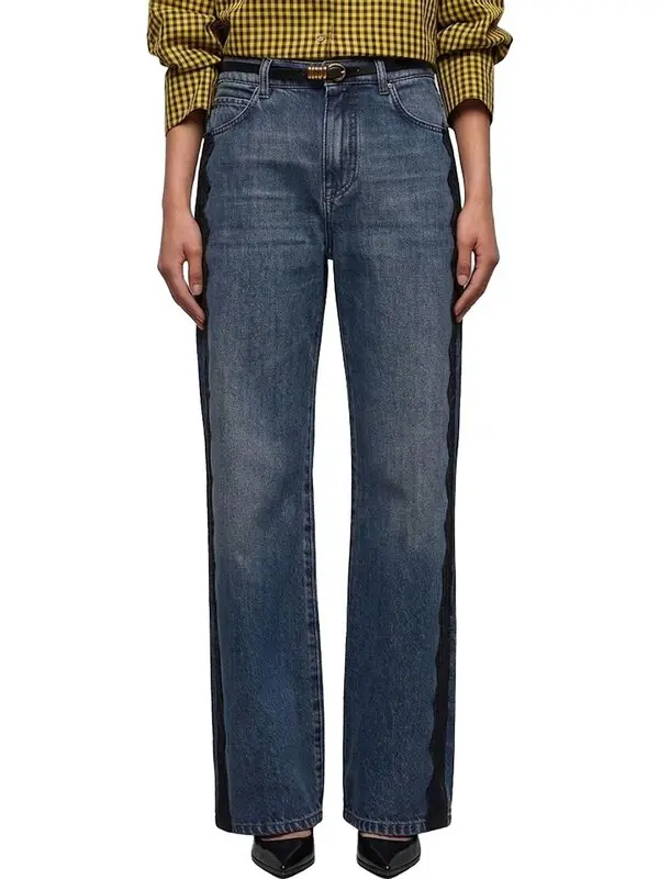 Pinko High-waisted Wide Leg Jeans With Lace Inserts - Blue