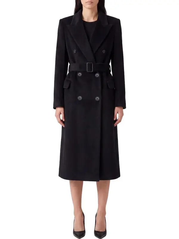 Tagliatore Belted Double-breasted Long Coat In Alpaca And Wool - Blue