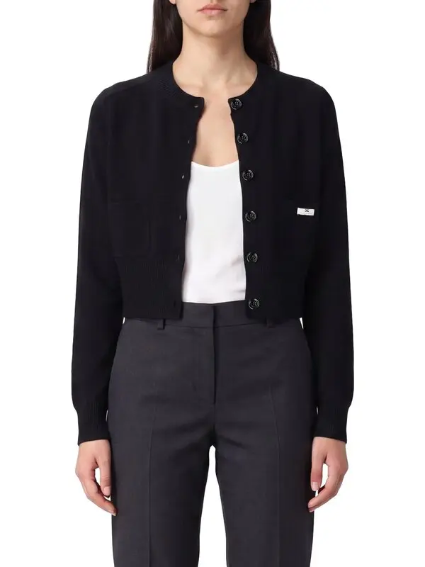 Elisabetta Franchi Cropped Wool And Cashmere Blend Cardigan - Black