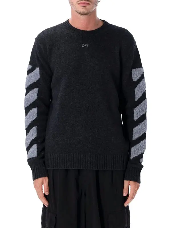 Off-White Diagonal Stripes Wool-blend Crewneck Jumper - Charcoal