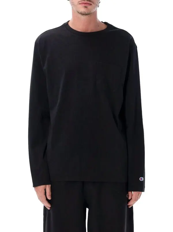 Champion Long-sleeved Cotton T-shirt With Patch Pocket - Black