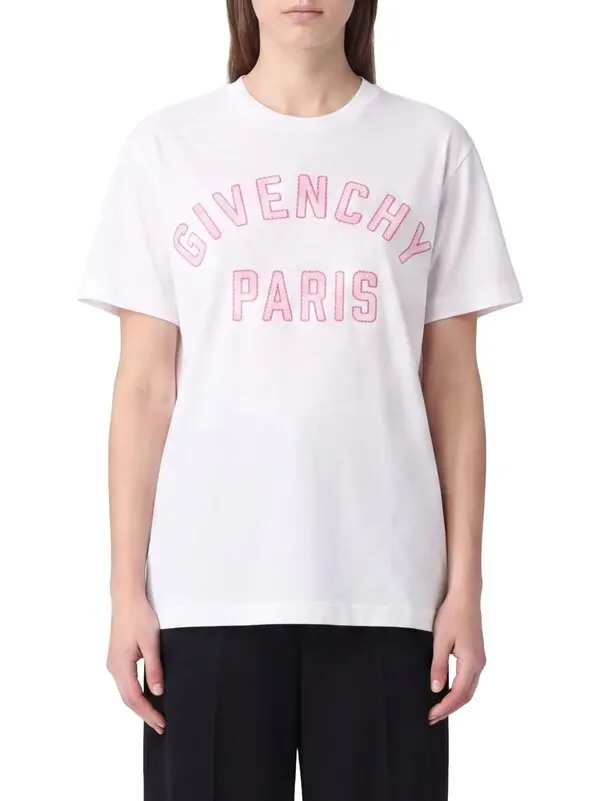 Givenchy Cotton T-shirt With Pink Appliqué Logo - White