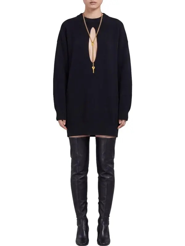 Elisabetta Franchi Jewelled Cut-out Knit Mini Dress - Black