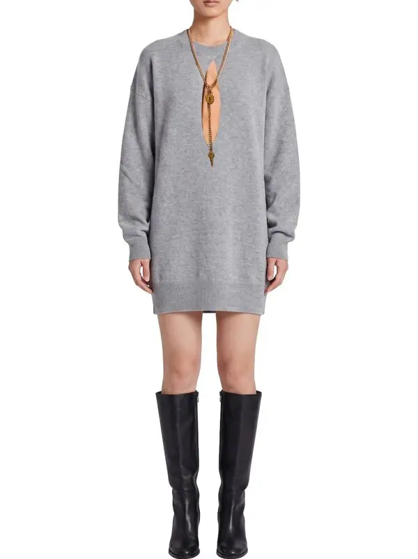 Elisabetta Franchi Jewelled Cut-out Knit Mini Dress - Grey