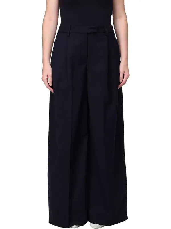 THELATEST Tailored Virgin Wool Blend Palazzo Trousers With Elastic Waist - Blue