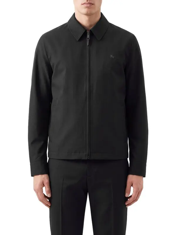 Burberry Wool Shirt Jacket With Zip Closure And Ekd Logo - Black
