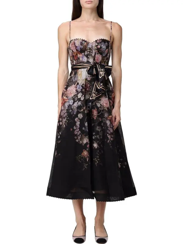 Zimmermann Valiant Floral Print Linen And Silk Midi Dress - Black