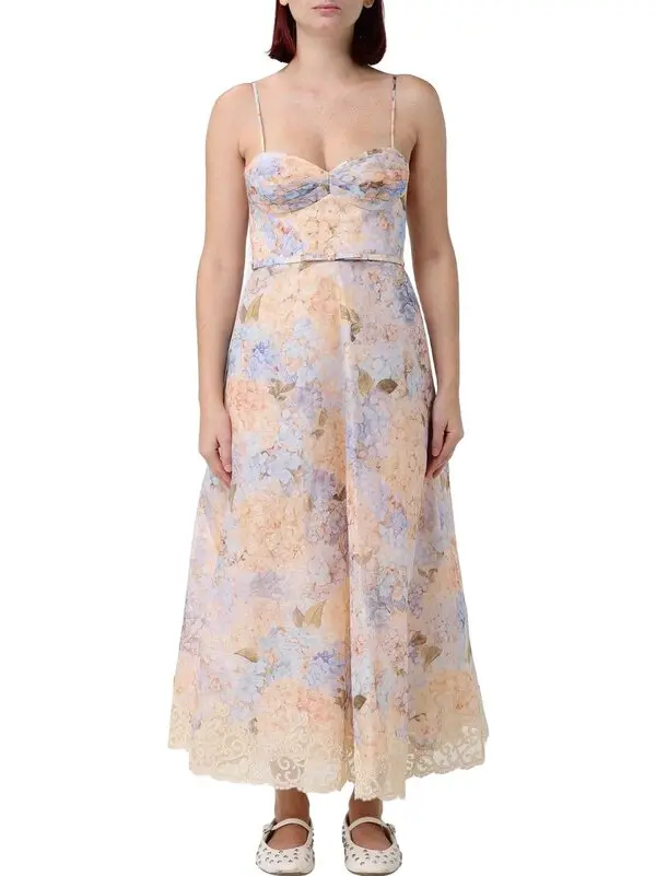 Zimmermann Valiant Floral Print Linen And Silk Off-the-shoulder Midi Dress - Blue