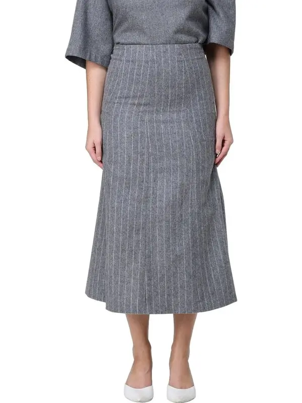 THELATEST High-waisted Pinstriped Wool Blend A-line Midi Skirt - Grey