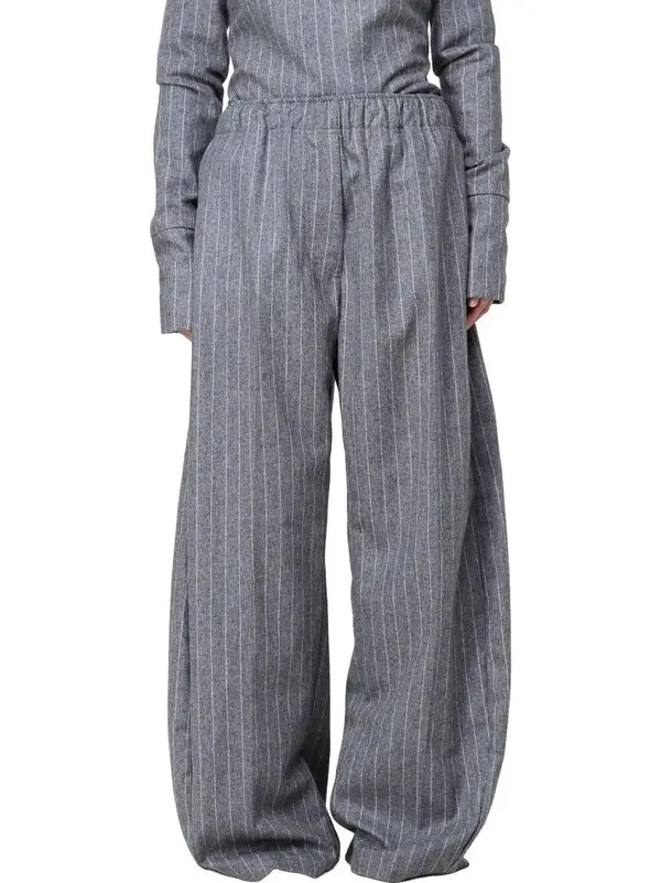 THELATEST Pinstriped Wool Blend Palazzo Trousers - Grey