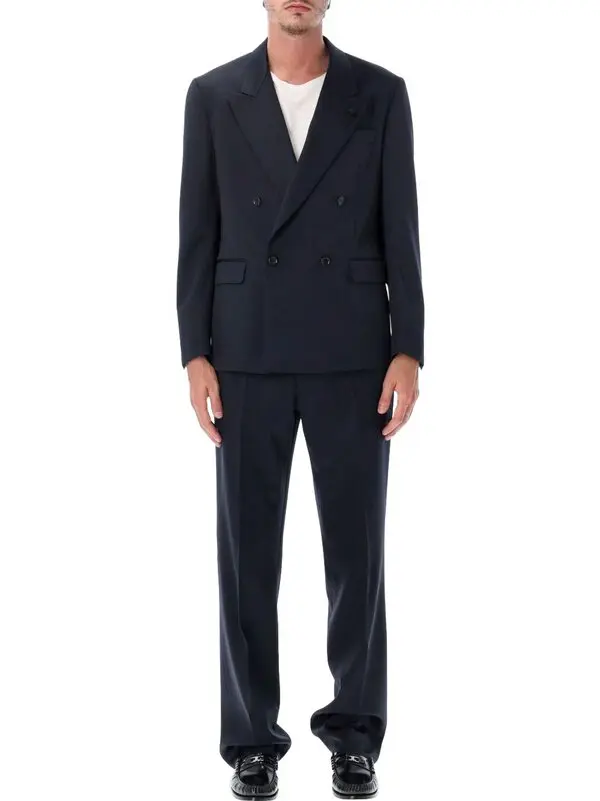 LARDINI Regular Fit Double-breasted Suit In Pure Virgin Wool - Blue