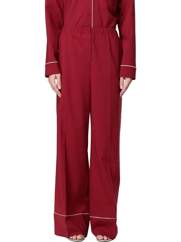 Alberta Ferretti Wool Blend Pajama-style Palazzo Trousers - Red