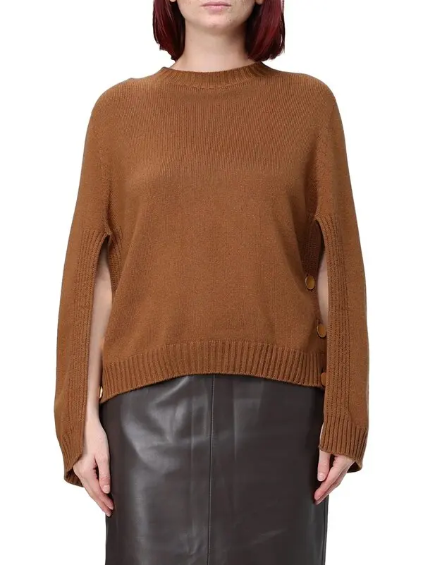 Alberta Ferretti Crew Neck Cardigan In Virgin Wool, Silk, And Cashmere Blend - Brown