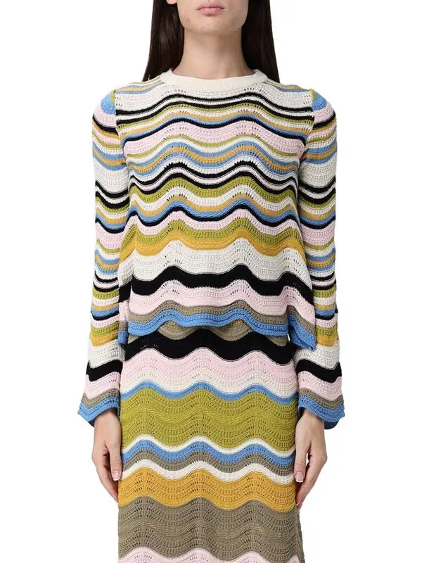 La DoubleJ Crochet Cotton Crewneck Jumper With Wave Print - Green
