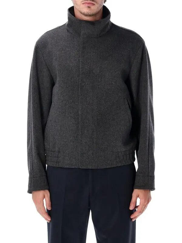 LARDINI Pure Virgin Wool Short Coat With Funnel Neck - Grey