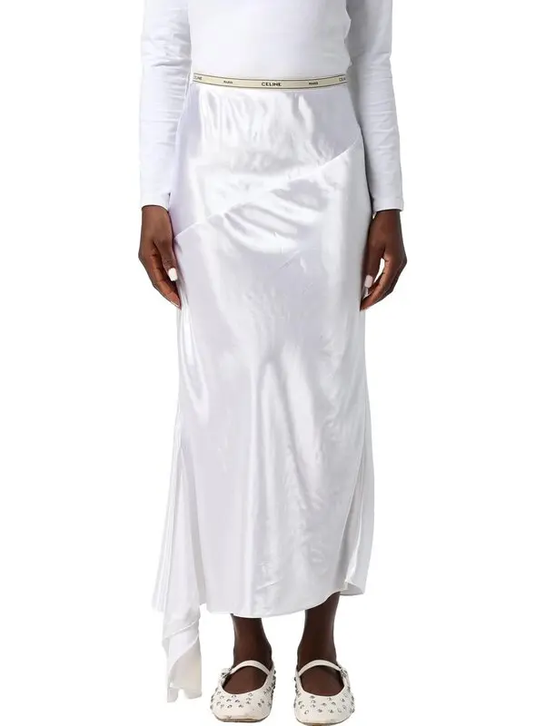 Celine Draped Satin Skirt - White