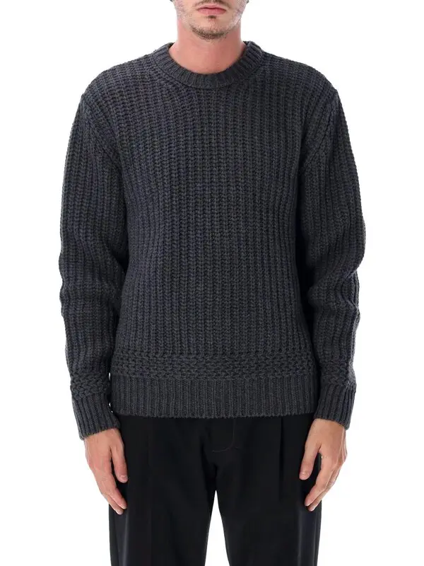 A.p.c. Recycled Wool Crew Neck Jumper With Ribbed Trims - Grey