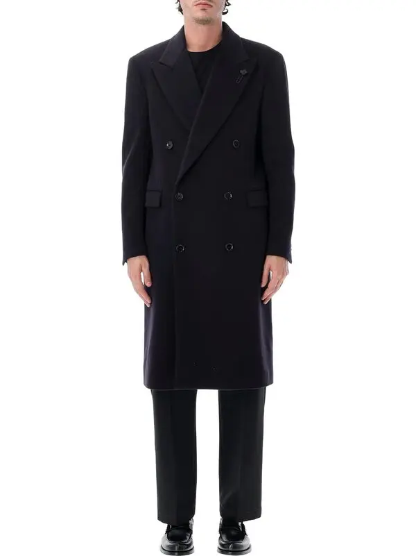 LARDINI Virgin Wool Double-breasted Coat - Navy