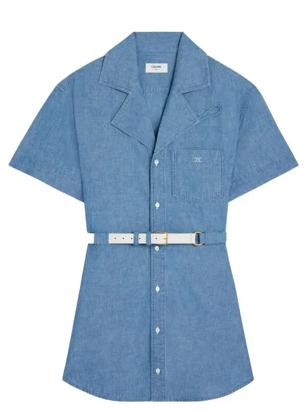 Celine Denim Shirt Dress With Belt - Blue