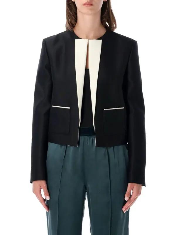 TOM FORD Crew Neck Virgin Wool And Silk Blazer With Patch Pockets - Black