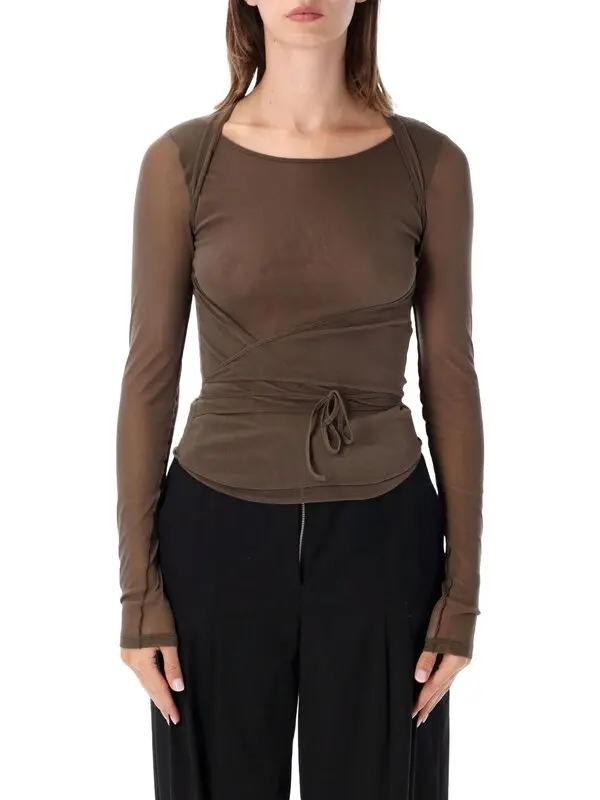 LEMAIRE Sheer Polyamide Long-sleeved Slim Fit Top - Brown