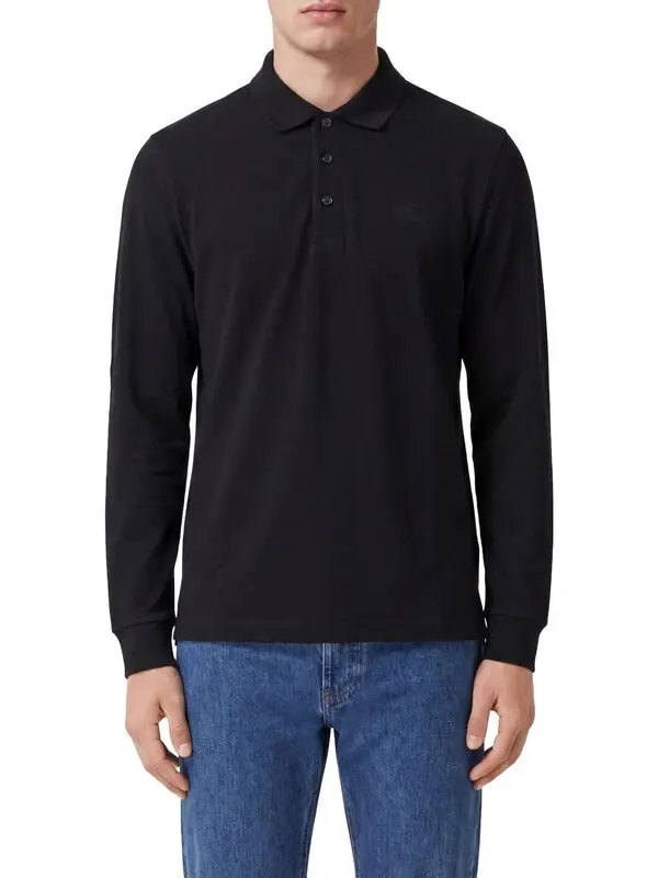 Burberry Ekd Logo Slim Fit Long-sleeved Cotton Polo - Black