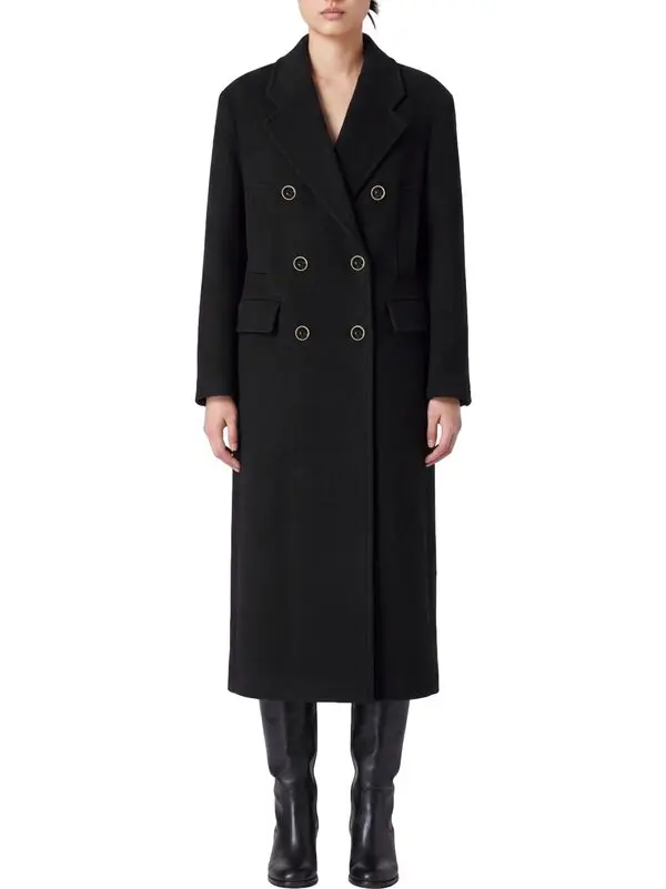 Pinko Double-breasted Long Coat In Wool Blend - Black