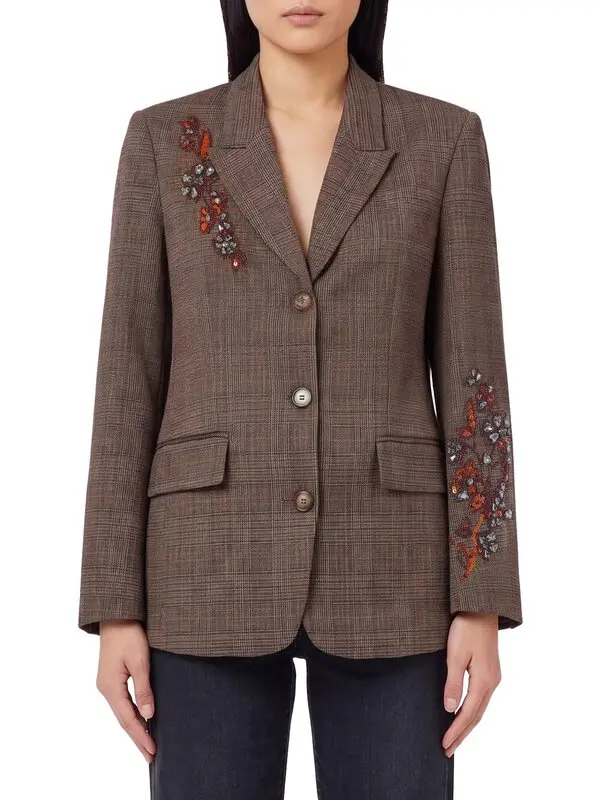 Liu Jo Single-breasted Cropped Blazer With Crystal Embroidery - Brown