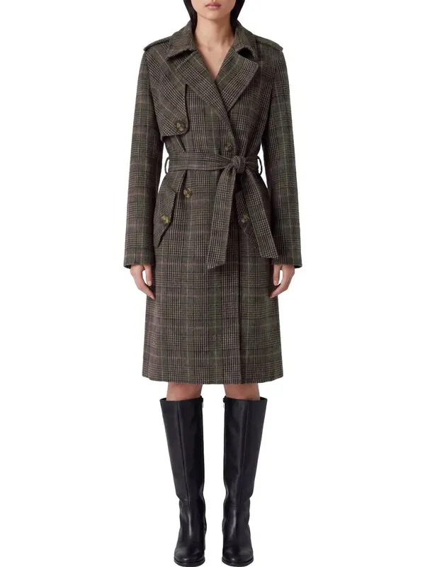 Liu Jo Tartan Print Double-breasted Wool Blend Coat With Belt - Brown
