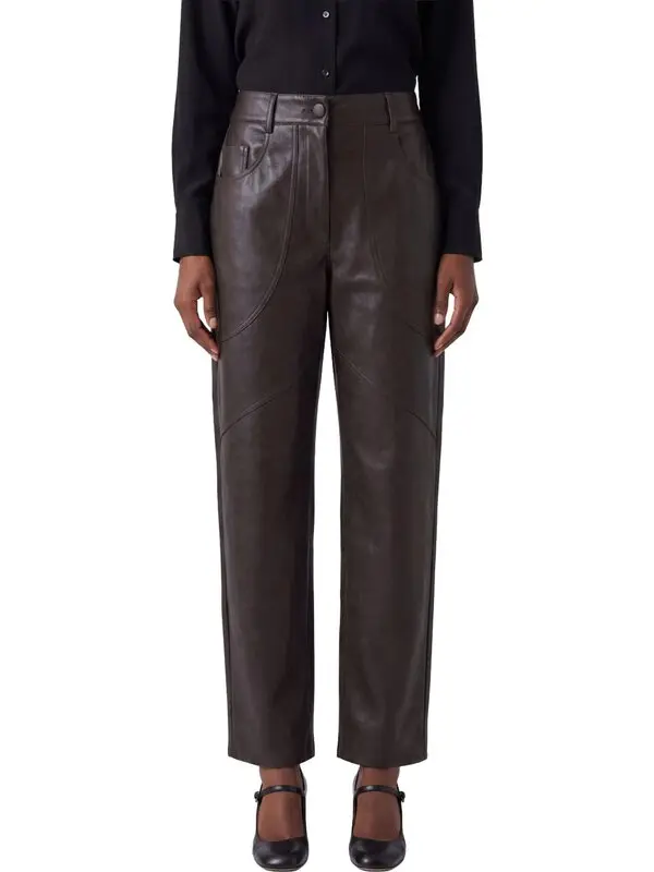 Liu Jo Tapered Fit Faux Leather Trousers - Brown