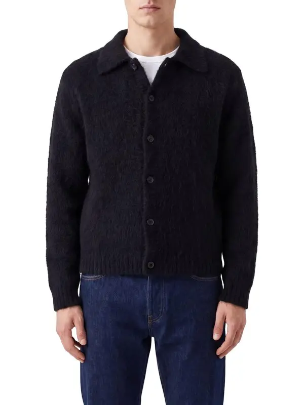 Dries Van Noten Polo-style Alpaca And Merino Wool Blend Cardigan - Black