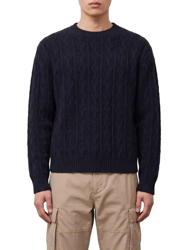 THE ROW Crewneck Pure Cashmere Jumper With Ribbed Trims - Navy
