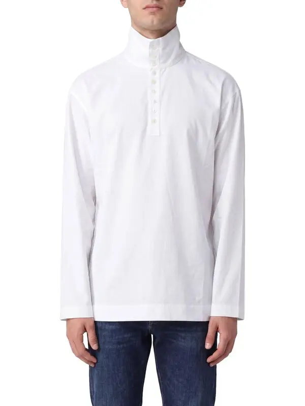 Dries Van Noten High-neck Cotton Shirt With Dropped Shoulders - White