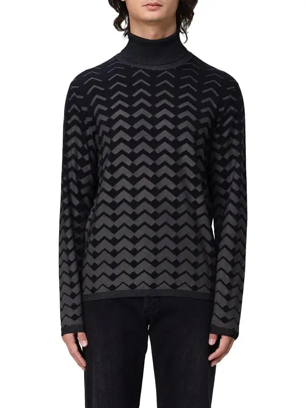Emporio Armani Slim Fit Lyocell Turtleneck With Abstract Zig-zag Pattern - Blue