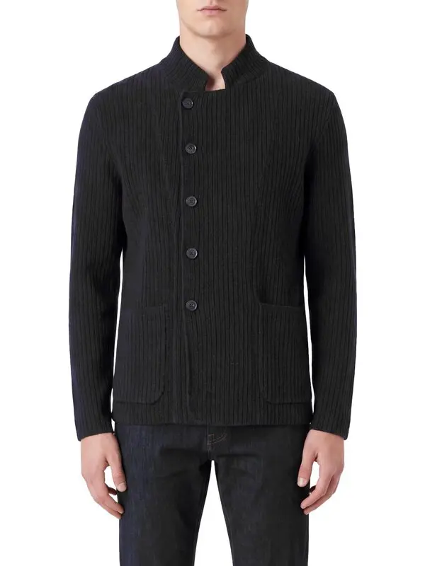 Emporio Armani Slim Fit Pleated Jacket With High Neck - Black