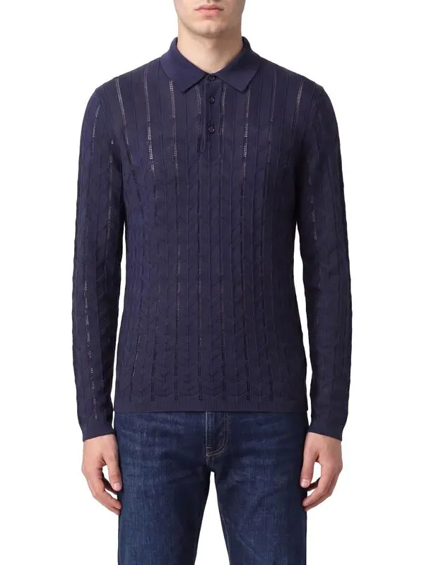 Emporio Armani Textured Knit Polo Shirt - Blue
