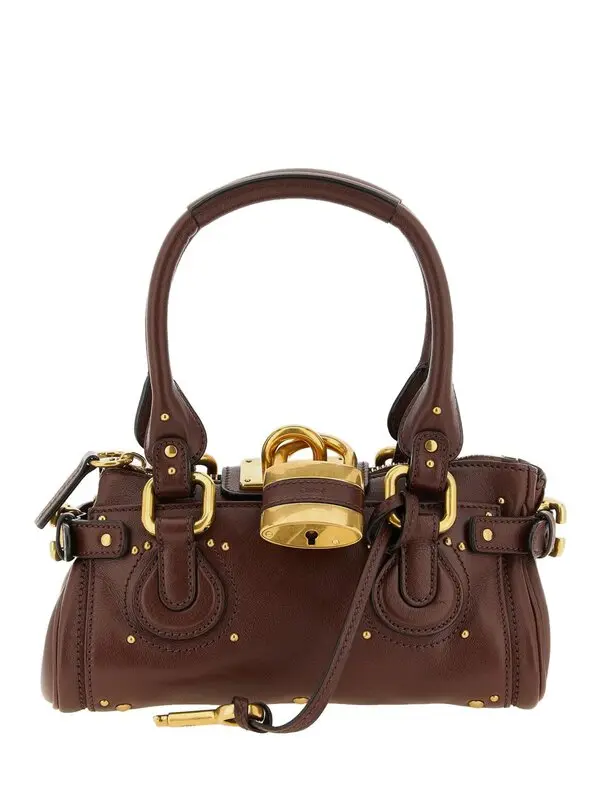Chloé Paddington Handbag In Leather With Padlock And Studs - Brown