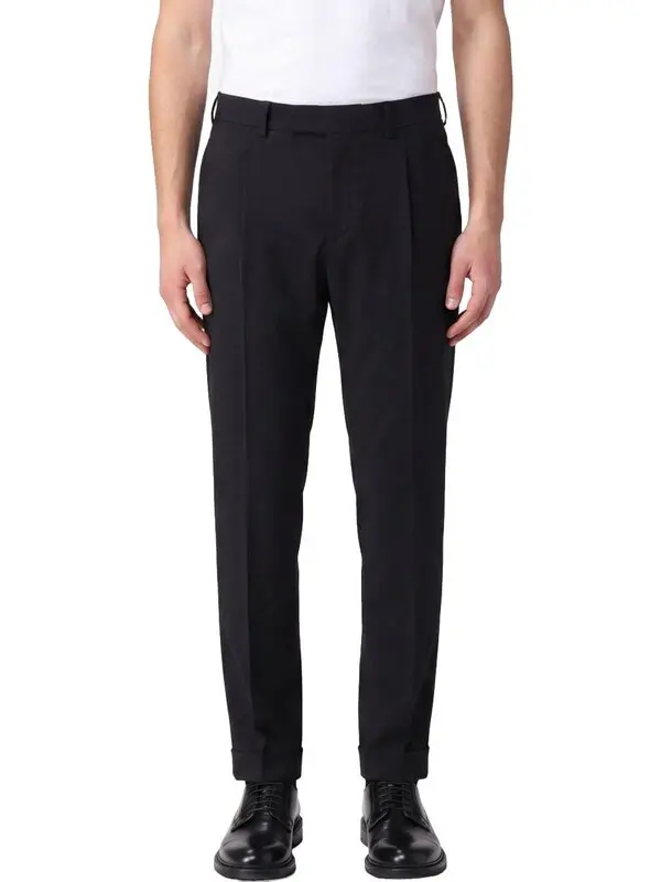PT TORINO Pleated Slim Fit Tailored Stretch Cotton Trousers - Black