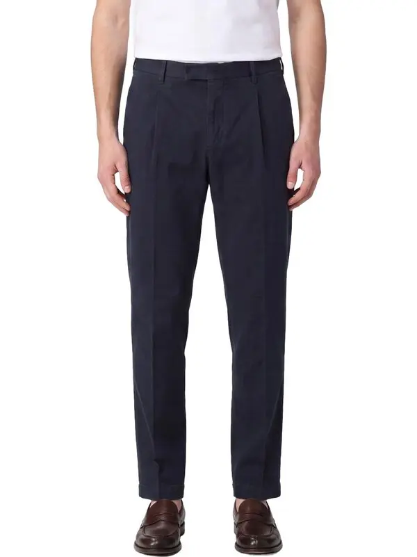 PT TORINO Pleated Slim Fit Tailored Trousers In Stretch Cotton - Blue