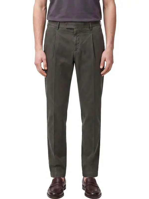 PT TORINO Pleated Slim Fit Tailored Trousers In Stretch Cotton - Grey